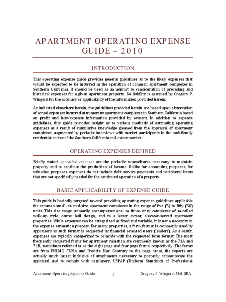 Apartment Expense Guide Revised | PDF | Real Estate Appraisal | Taxes