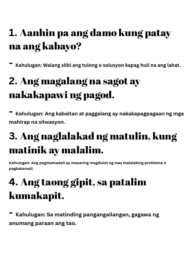 20 Matalinhagang Sawikain at Ang Kahulugan Nito - 20240820 - 204303 ...