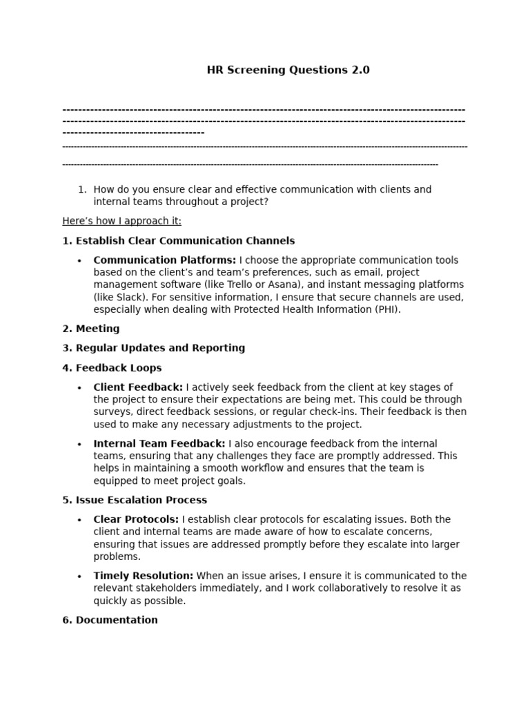HR Screening Questions Updated | PDF
