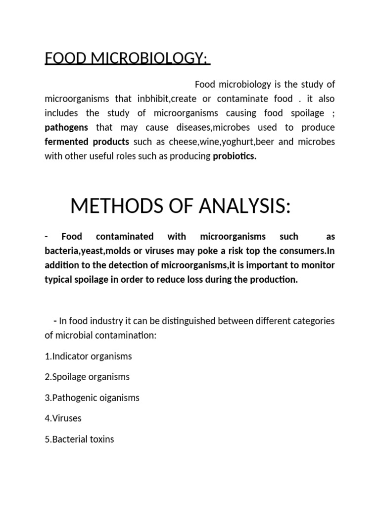Food Microbiology: Detection & Analysis | PDF | Microorganism | Wellness