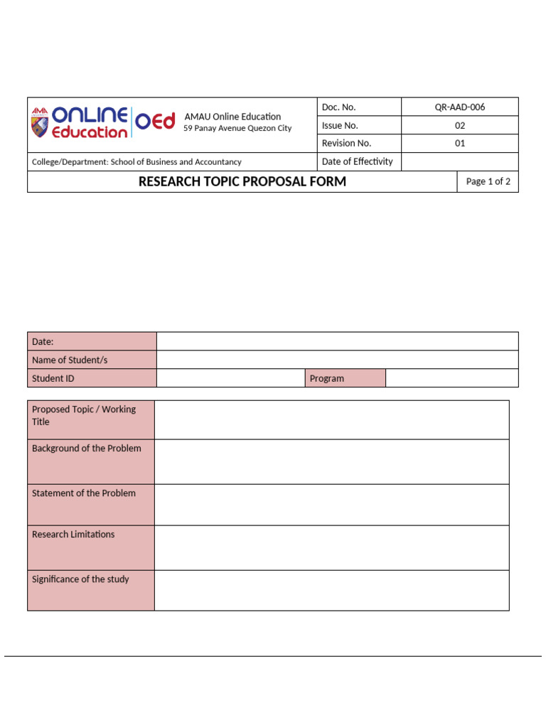 001 Topic Proposal Form | PDF