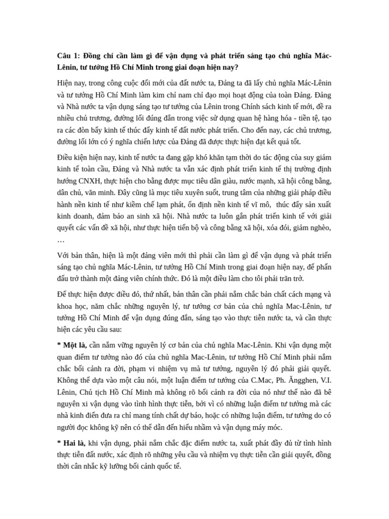 Can Lam Gi de Van Dung Va Phat Trien Sang Tao Chu Nghia Mac Lenin Tu ...