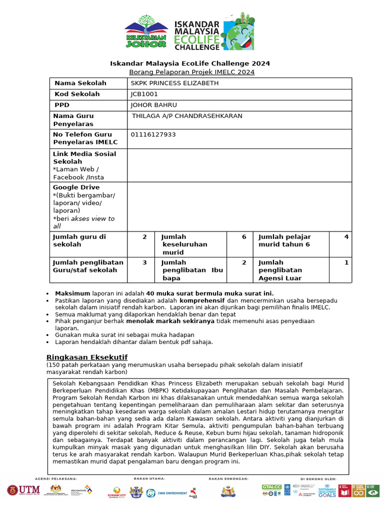 Borang Pelaporan IMELC 2024 | PDF
