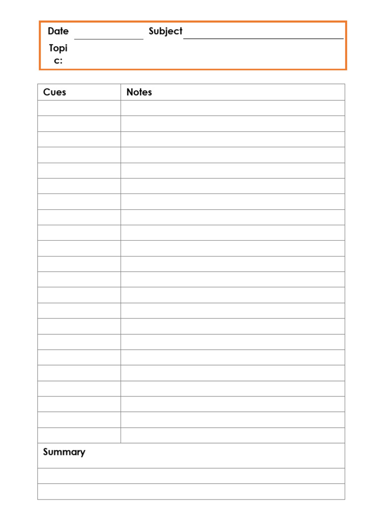 Cornell Notes Color Coded Orange | PDF