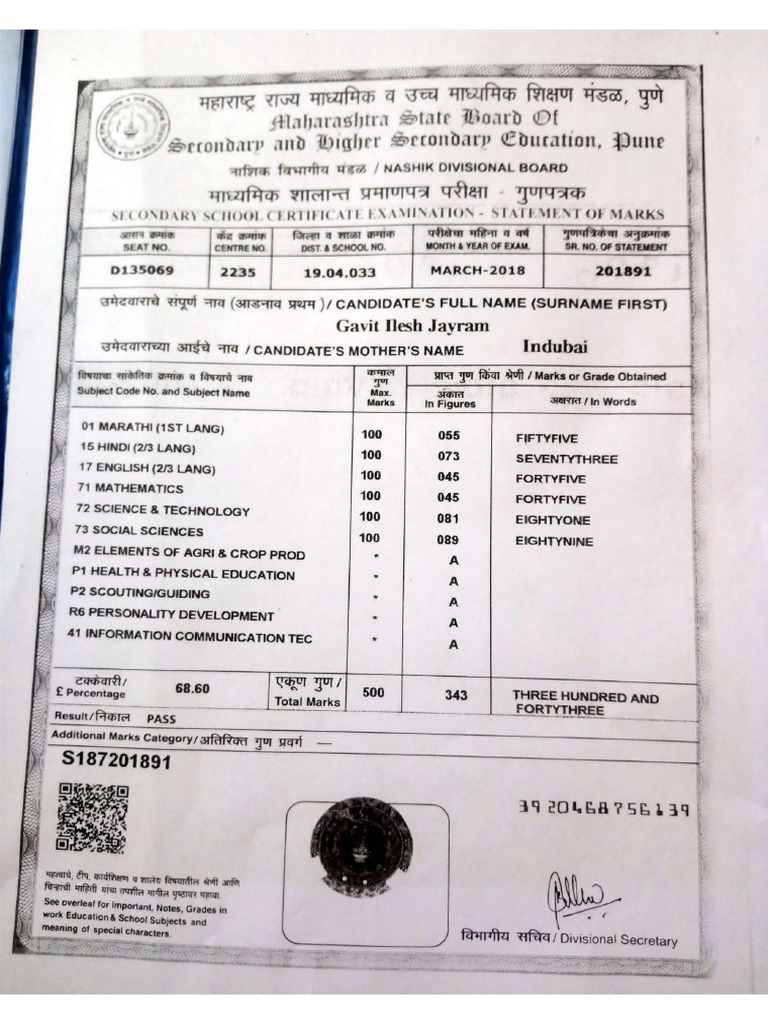 10th Marksheet Compressed | PDF