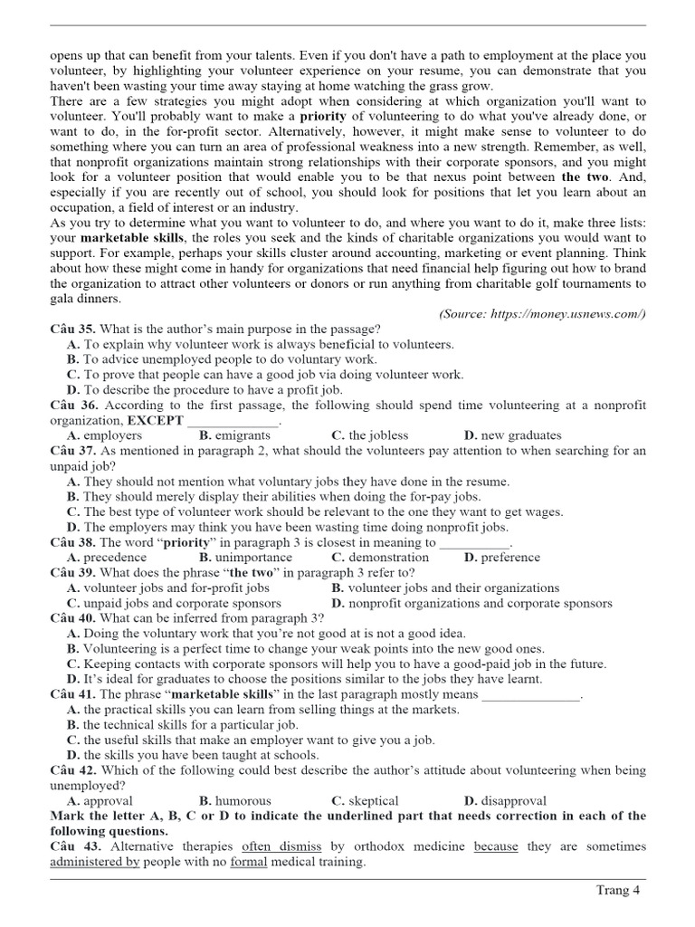 ĐỀ THI THỬ THPTQG - CHUẨN CẤU TRÚC 2020 (ĐỀ 11) 4 | PDF