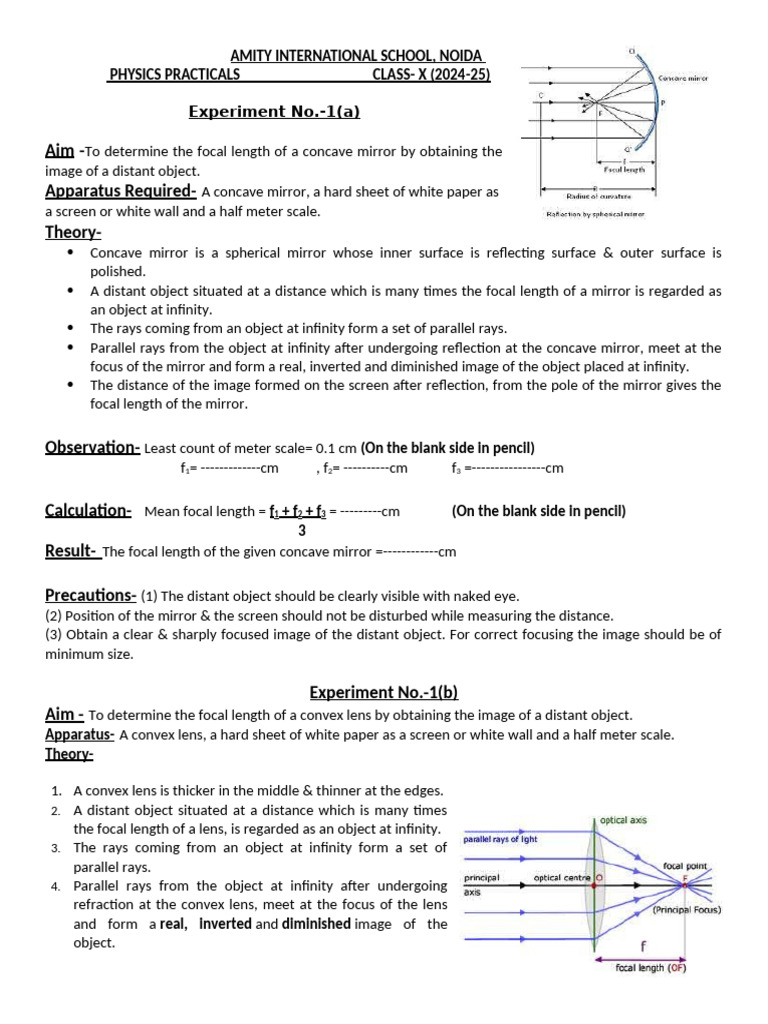 X Physics Expt. - ligHT - 2024-25 | PDF