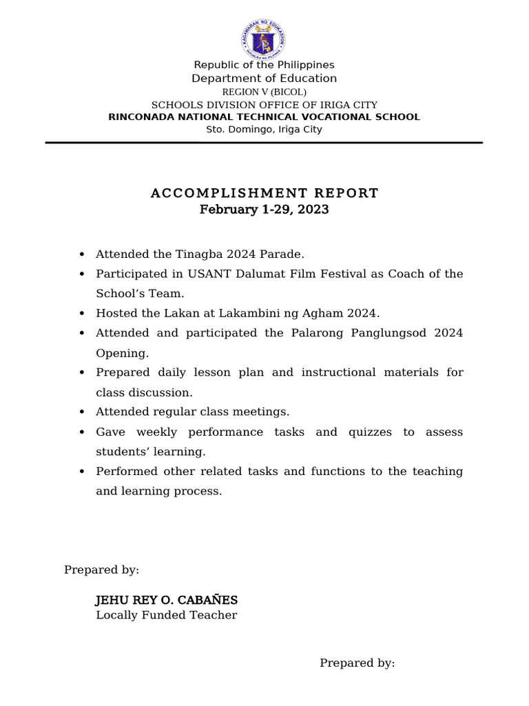 ACCOMPLISHMENT REPORT 3 Copies | PDF