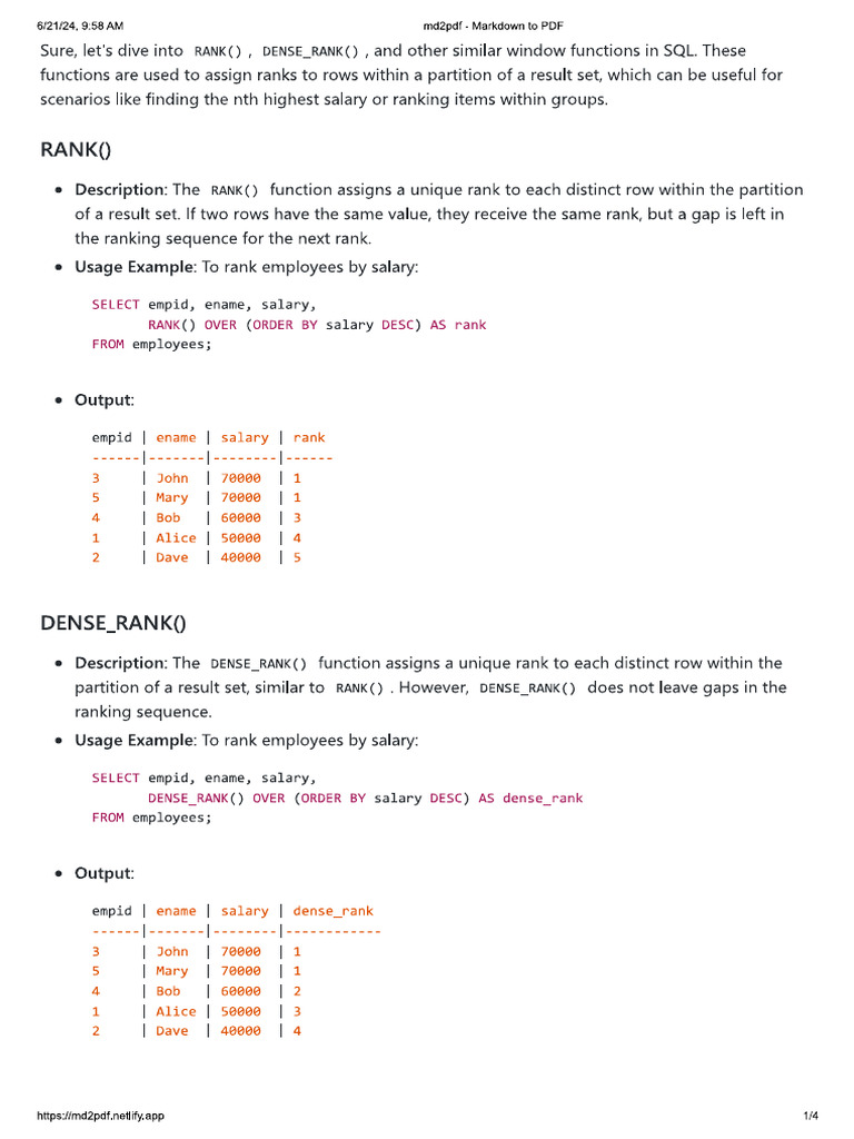 Rank Dense Rank | PDF