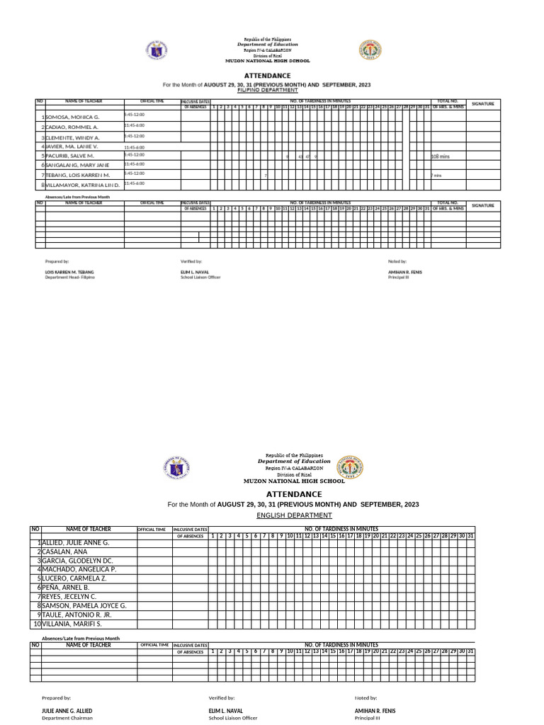 Monthly Attendance January 2024 | PDF