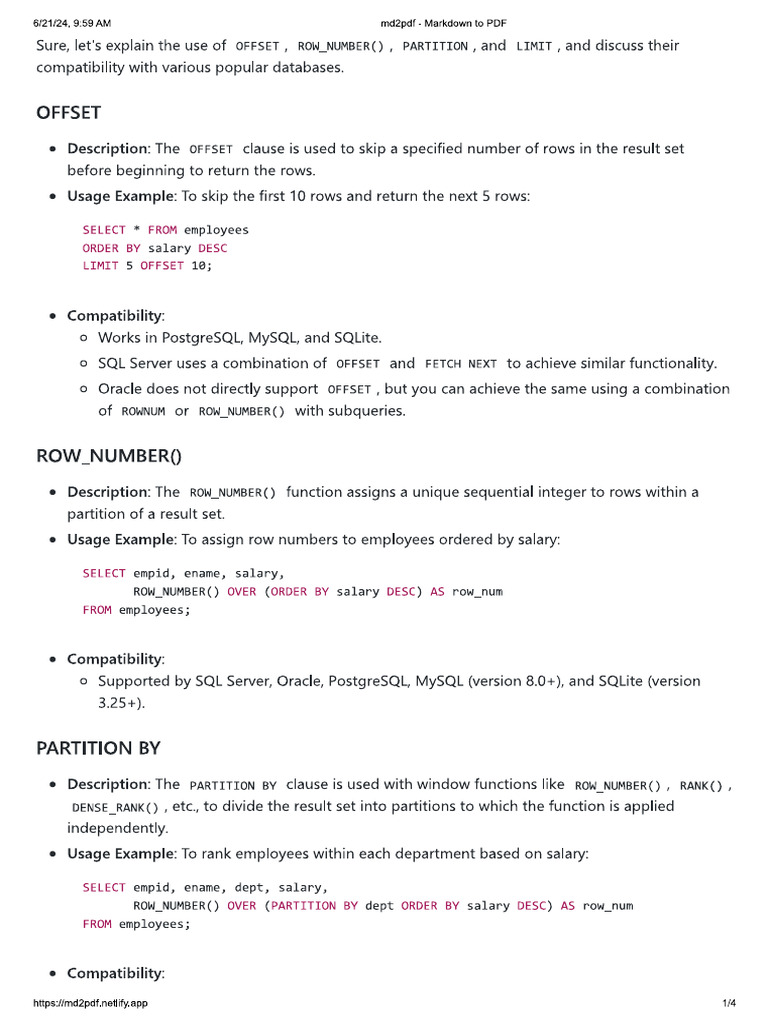 Limit Offset Partition Row Number | PDF