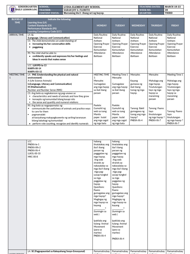 DLL Kinder Q3 W8 | PDF