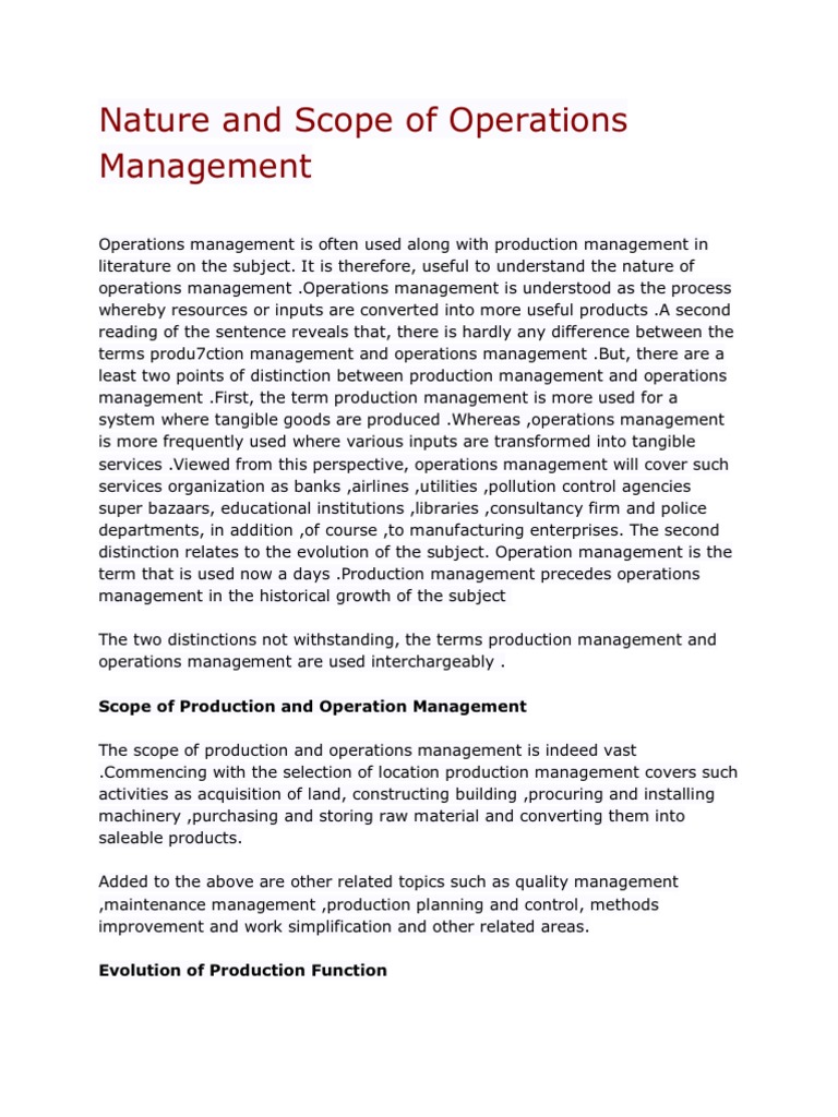 Nature and Scope of Operations Management | PDF