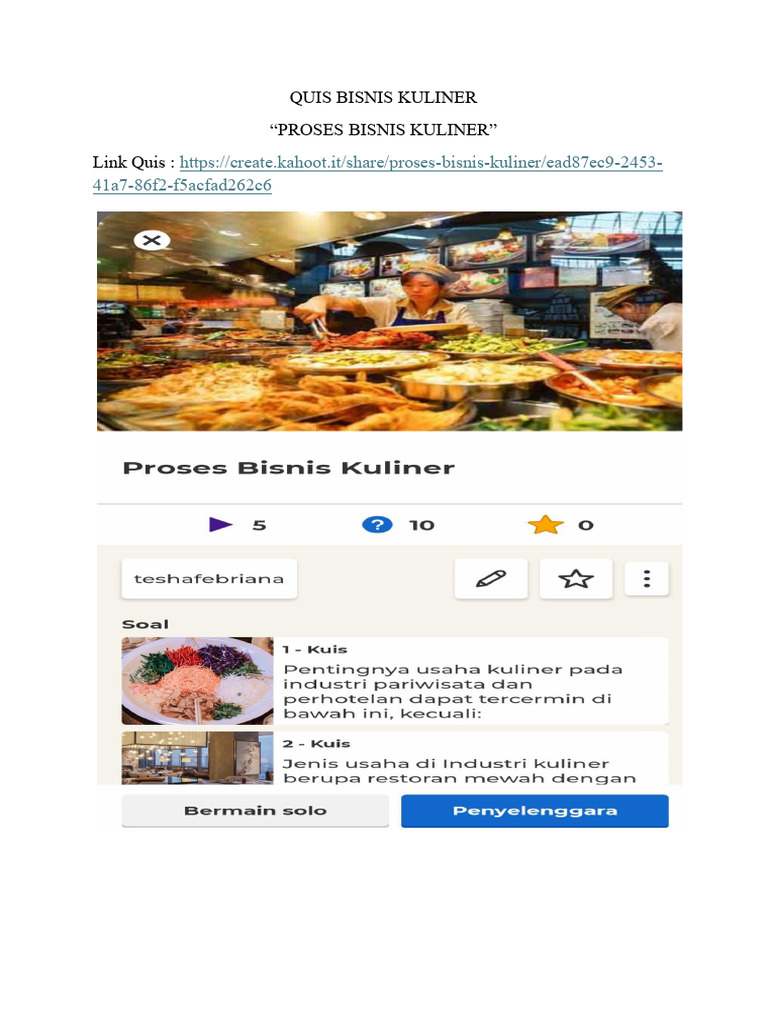 QUIS PROSES BISNIS KULINER | PDF