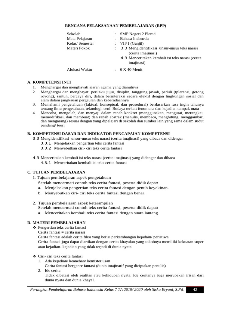 Rencana Pelaksanaan Pembelajaran (RPP) | PDF