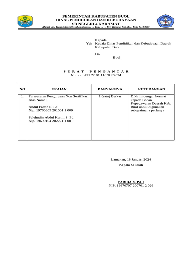 SURAT PENGANTAR SK KENAIKAN GAJI BERKALA MM Ati | PDF
