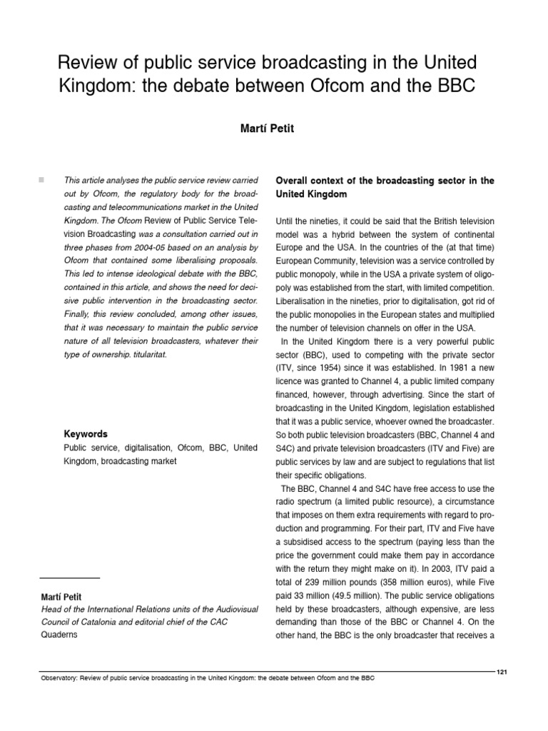 Public Service - BBC and Ofcom | PDF