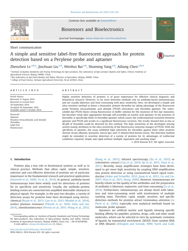 2014-Biosens and Bioelectron-A Simple and Sensitive Label-Free Fluorescent Approach For Protein ...