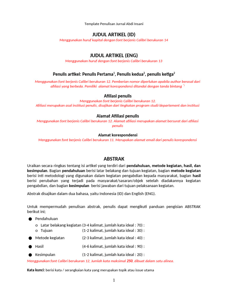 TEMPLATE PENULISAN ARTIKEL JURNAL ABDI INSANI-2024 | PDF