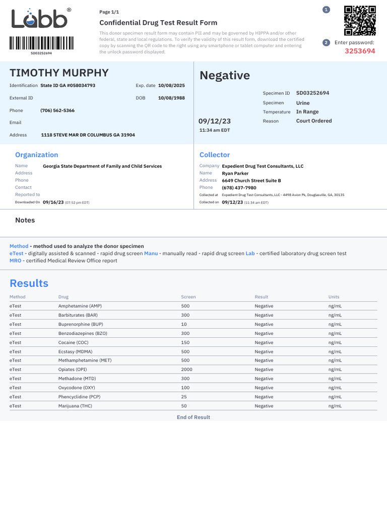 Negative Drug Test Results | PDF | Drug Test | Psychoactive Drugs