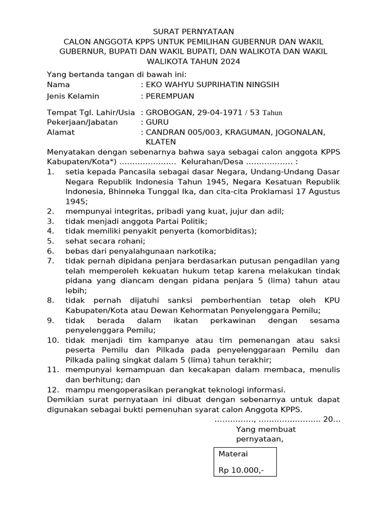 SURAT PERNYATAAN (1) Bu Wahyu | PDF
