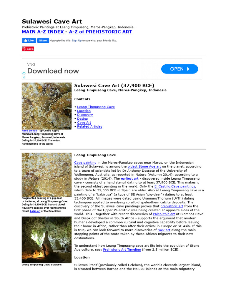 Sulawesi Cave Art, Leang Timpuseng Prehistoric Paintings | PDF