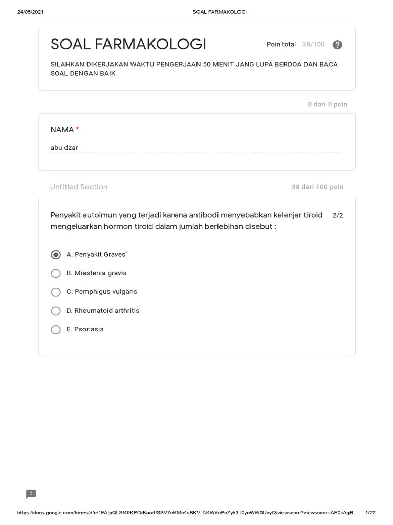 Soal Farmakologi Apoteker | PDF