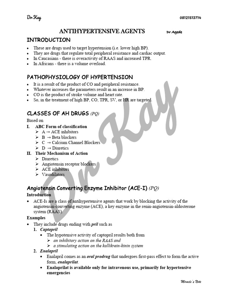 Antihypertensive Agents (DR Kay) | PDF