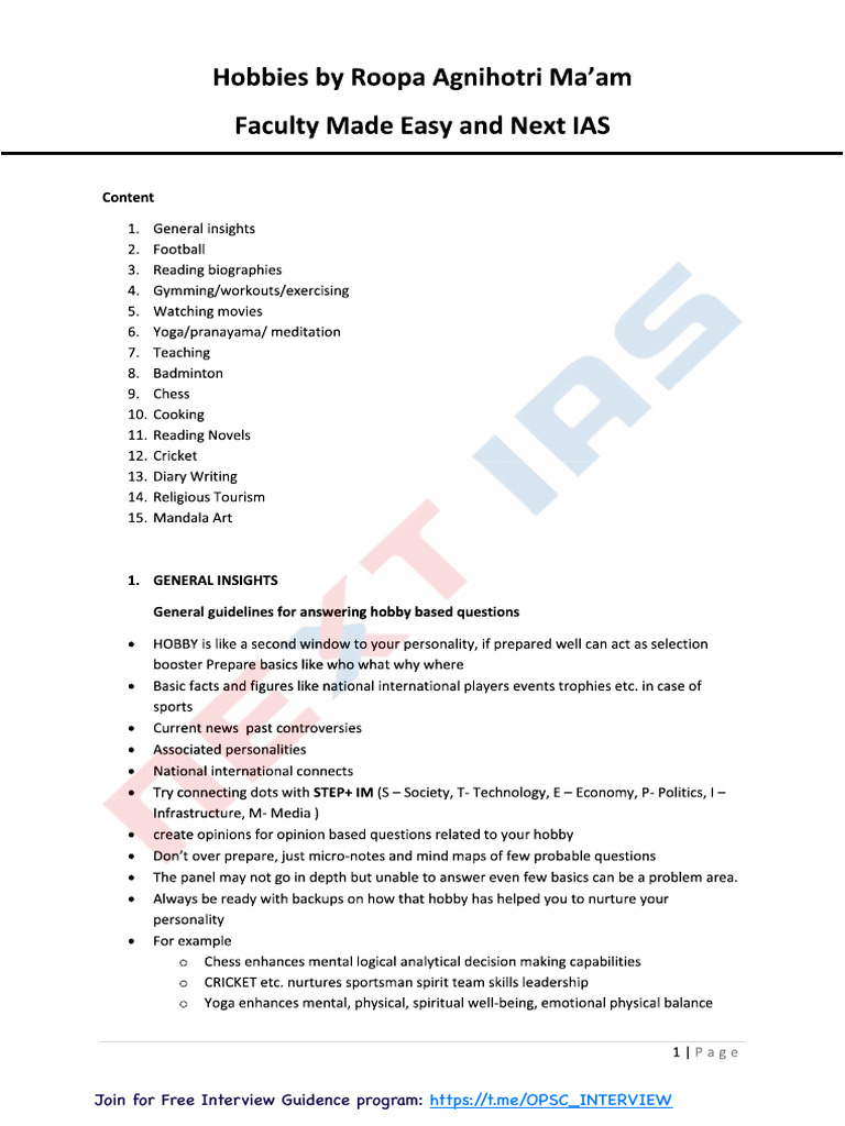 Hobbies by Roopa Agnihotri Ma'am | PDF