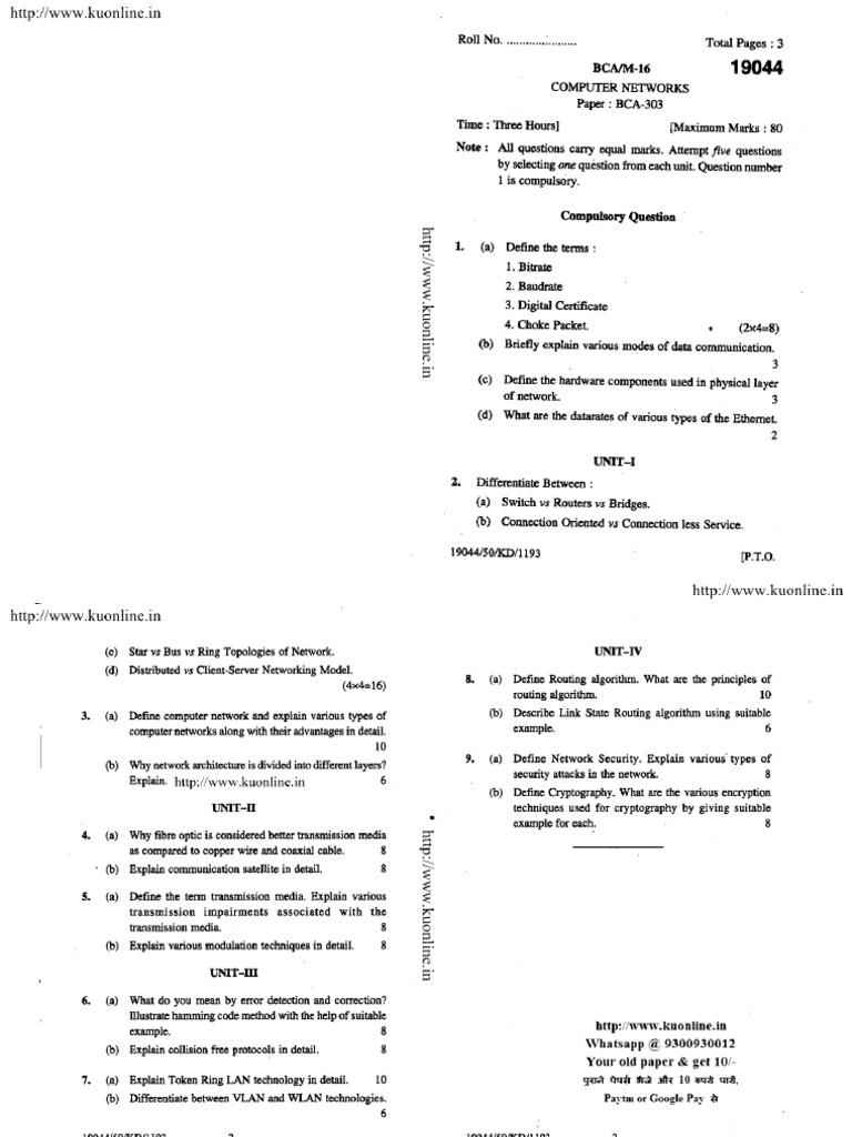 Bca 5 Sem Computer Networks 19044 May 2016 | PDF