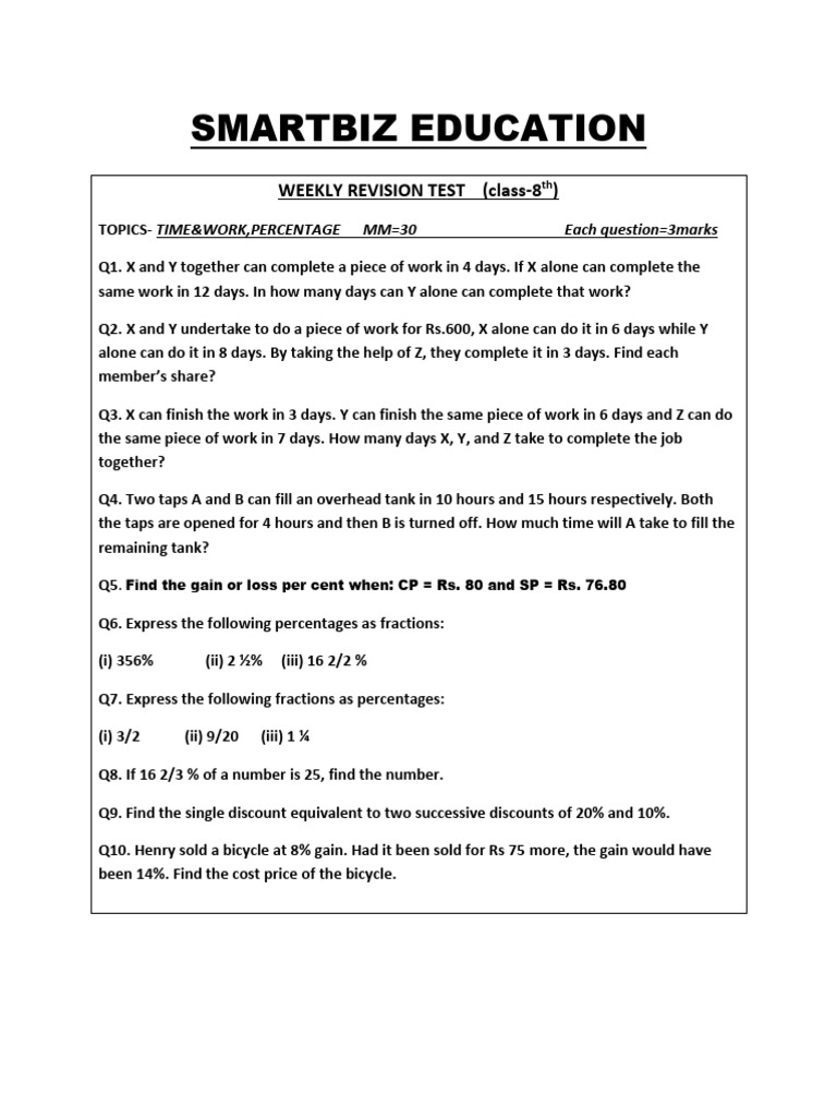 Class 8 Test | PDF | Teaching Methods & Materials
