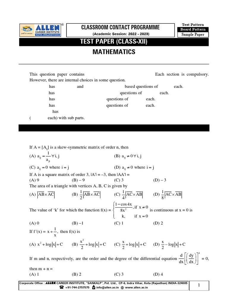 Sample Paper | PDF | Mathematics | Mathematical Objects