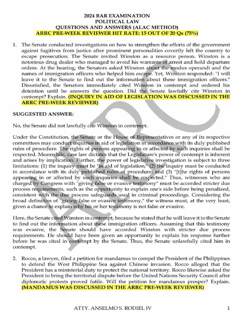 2024 Poli Suggested Answer - ARRC | PDF