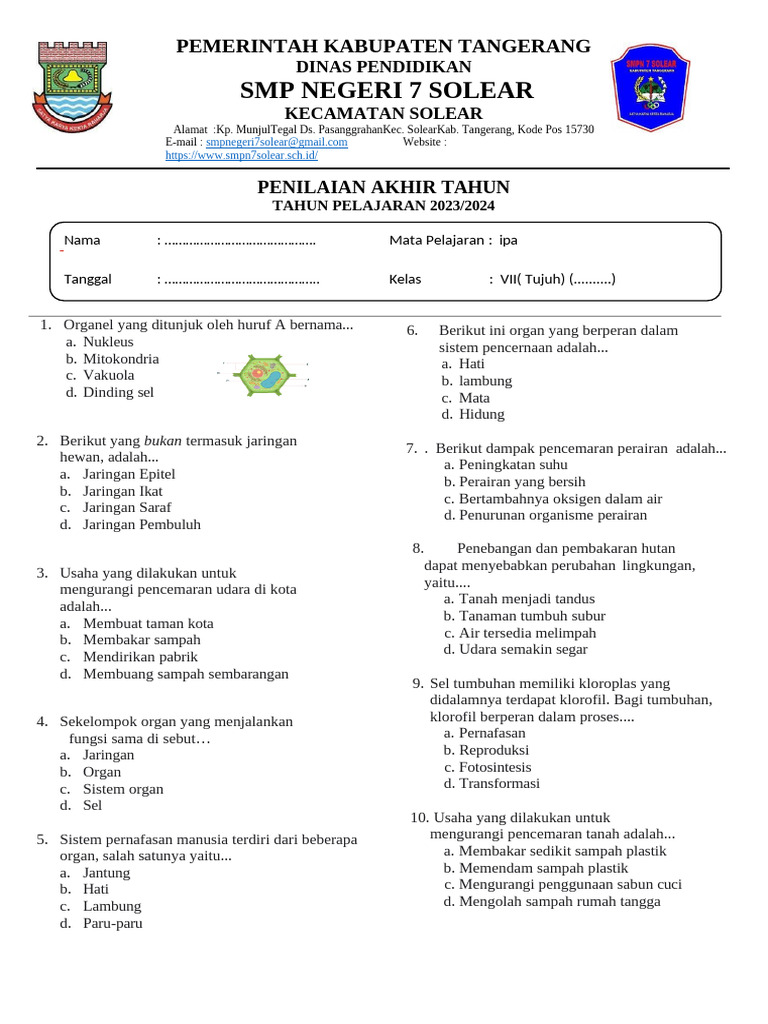 SMP Negeri 7 Solear: Pemerintah Kabupaten Tangerang | PDF