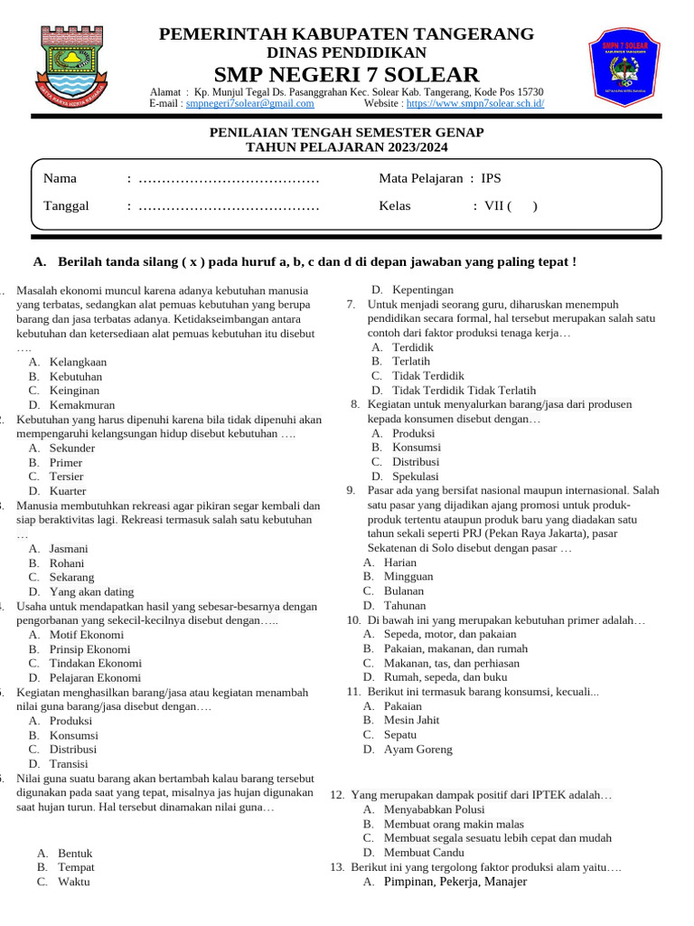SMP Negeri 7 Solear: Pemerintah Kabupaten Tangerang | PDF
