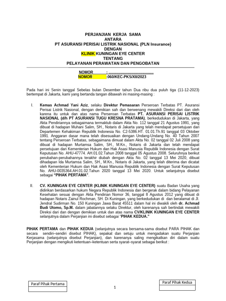 Draft Pks Klinik Kec PLN | PDF