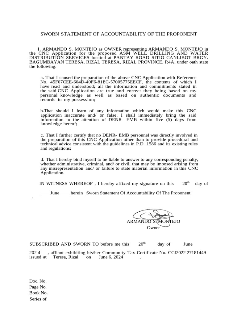 Notarized Accountability Statement of Mr. Armando S. Montejo | PDF