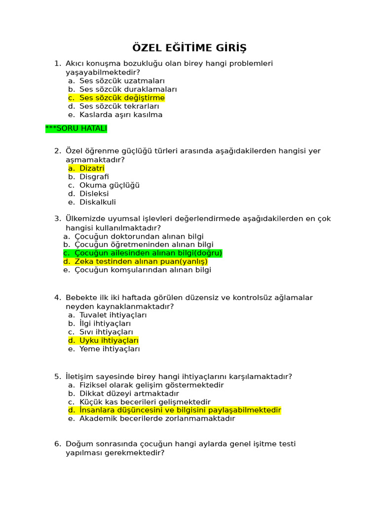 Özel Eğitime Giriş Vize - Final - Büt 2020 Güz | PDF