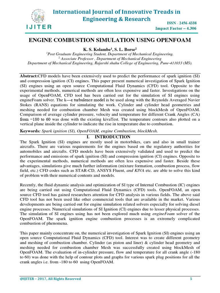 Engine Combustion Simulation Using Openf | PDF