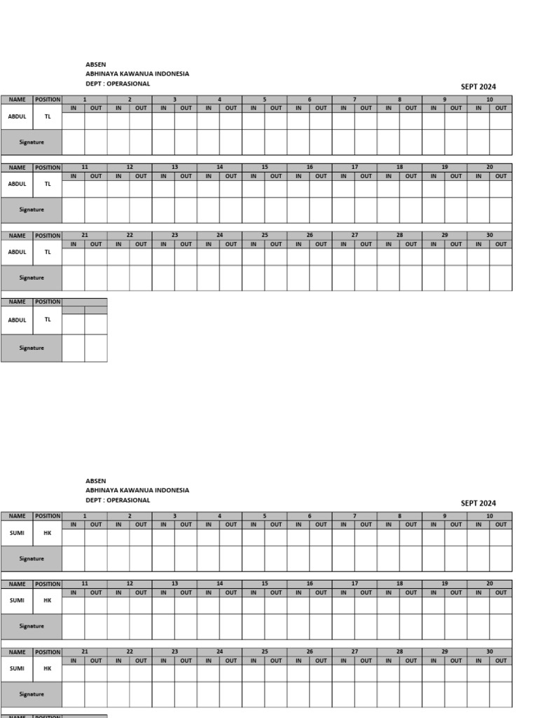 Absensi Manual Sept | PDF