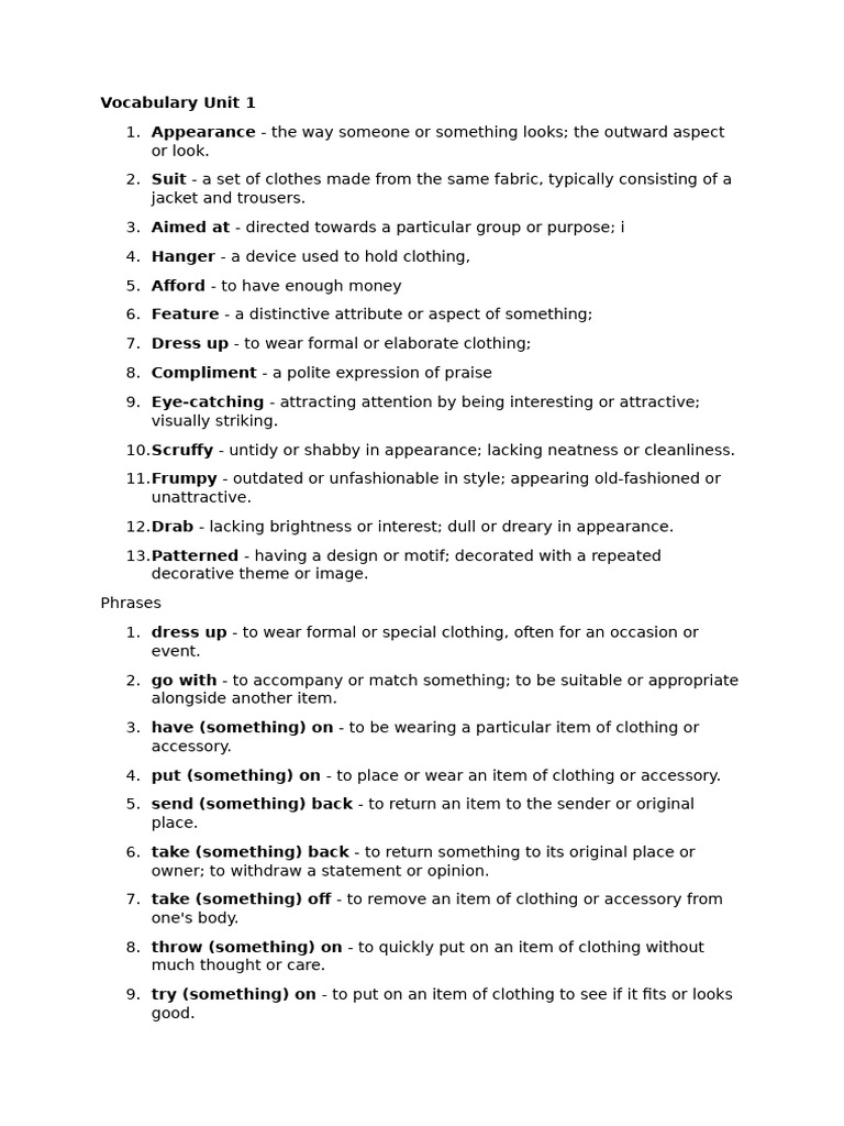 10 A Vocabulary Unit 1 | PDF