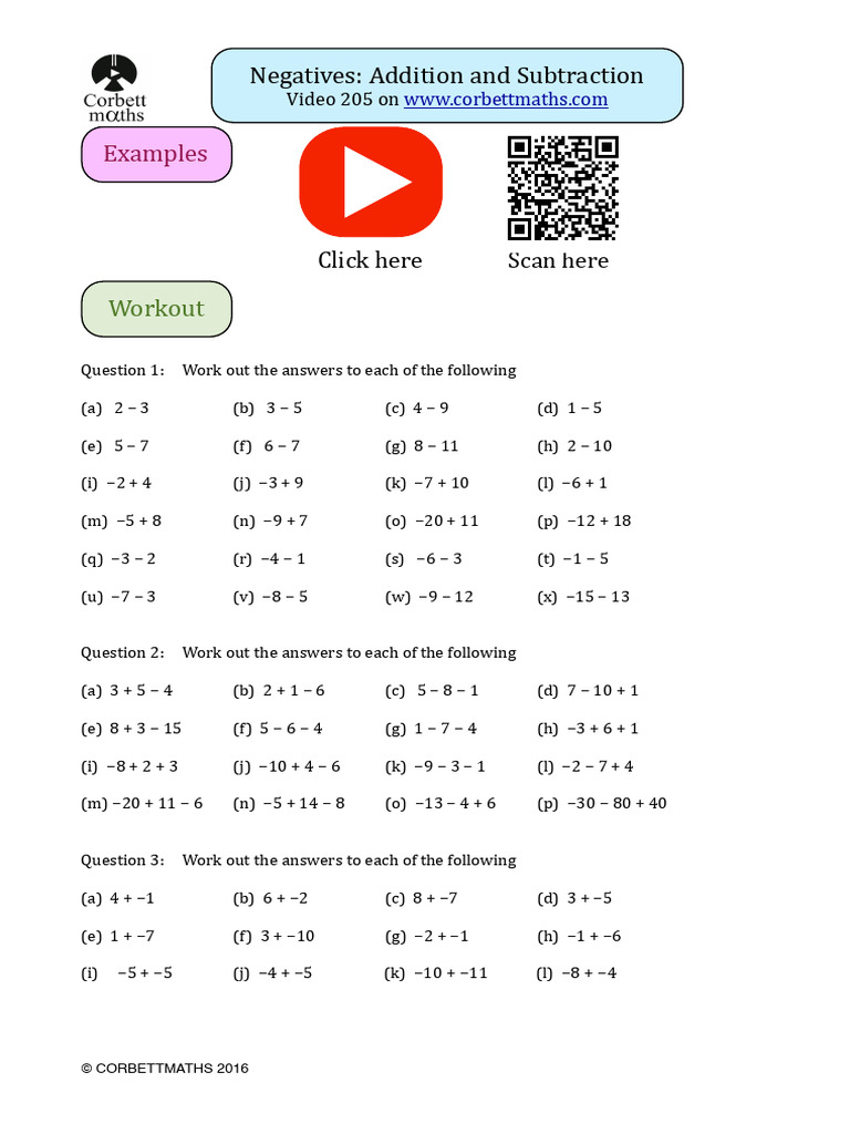 Negatives addition and subtraction | PDF