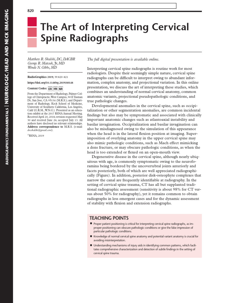 Skalski Matcuk Gibbs 2019 The Art of Interpreting Cervical Spine ...