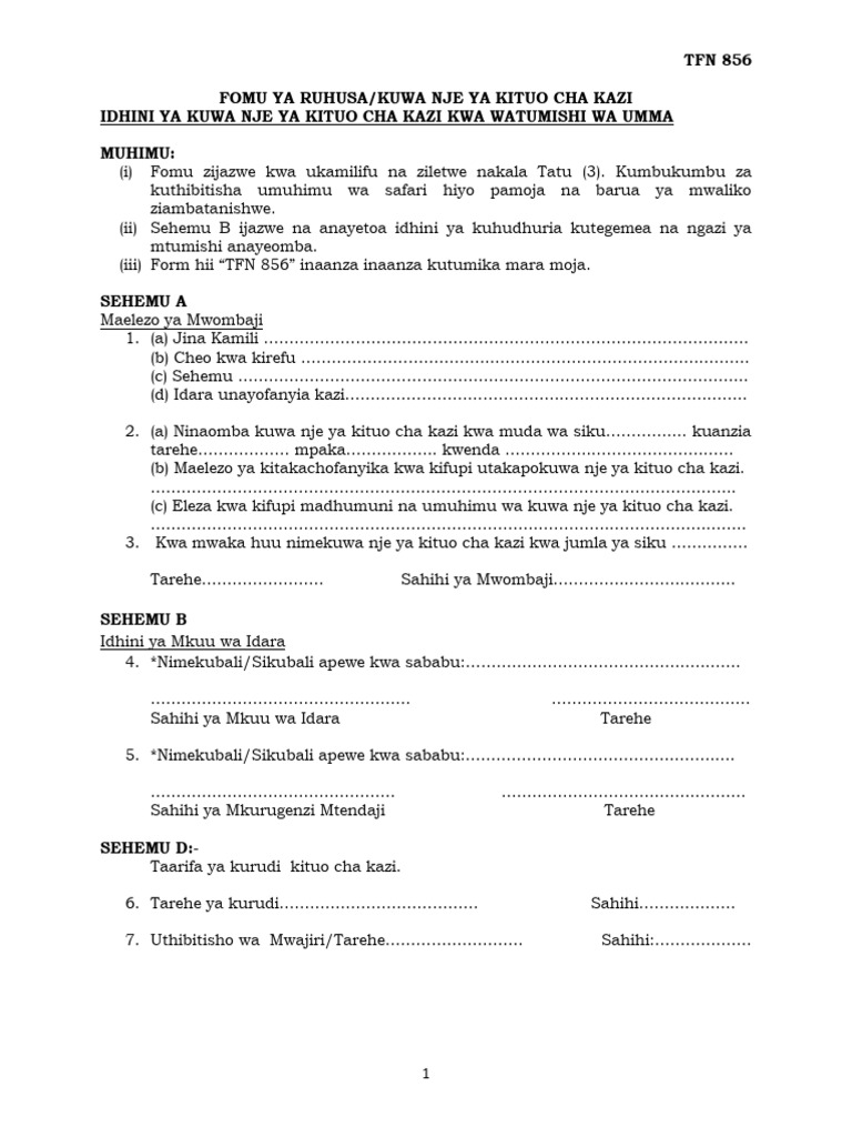 Fomu Ya Ruhusa | PDF