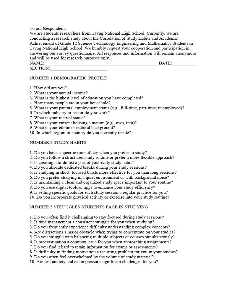 SURVEY QUESTIONNAIRES | PDF