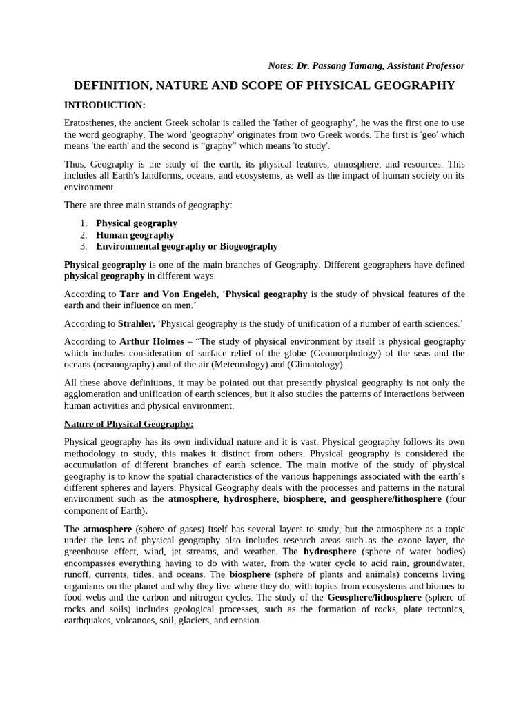 Definition, Nature and Scope of Physical Geography Notes | PDF