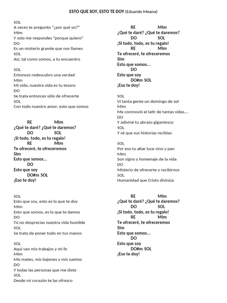 Esto Que Soy, Esto Te Doy - Eduardo Meana (Acordes) Sol | PDF