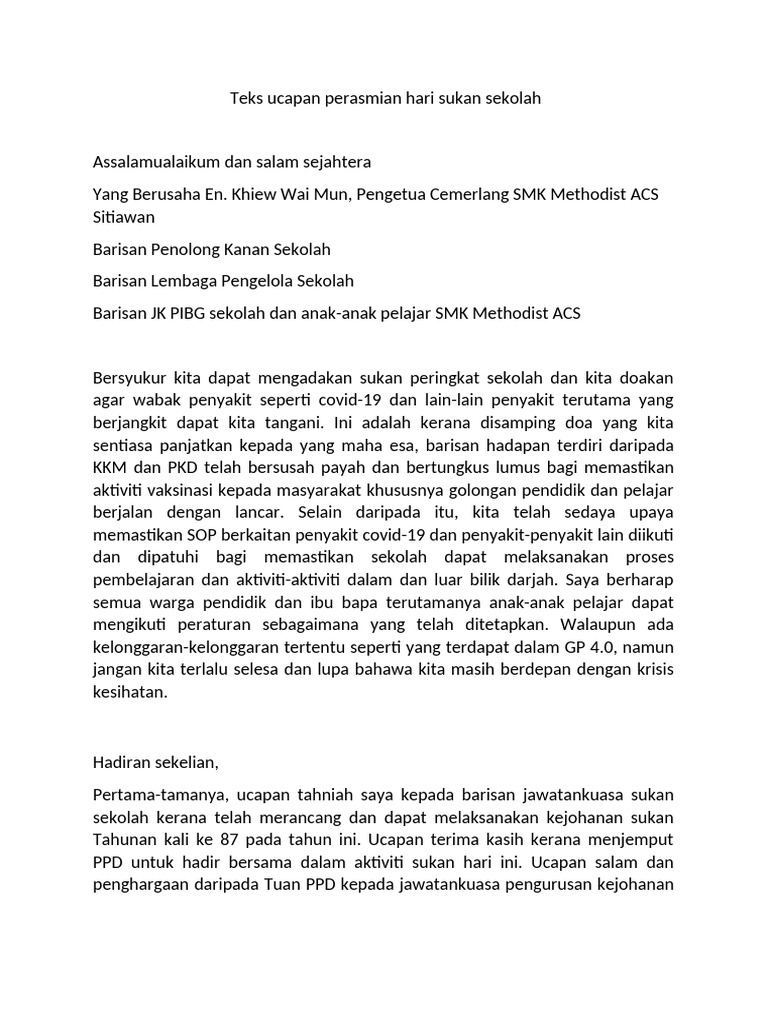 Teks Ucapan Perasmian Hari Sukan Sekolah | PDF