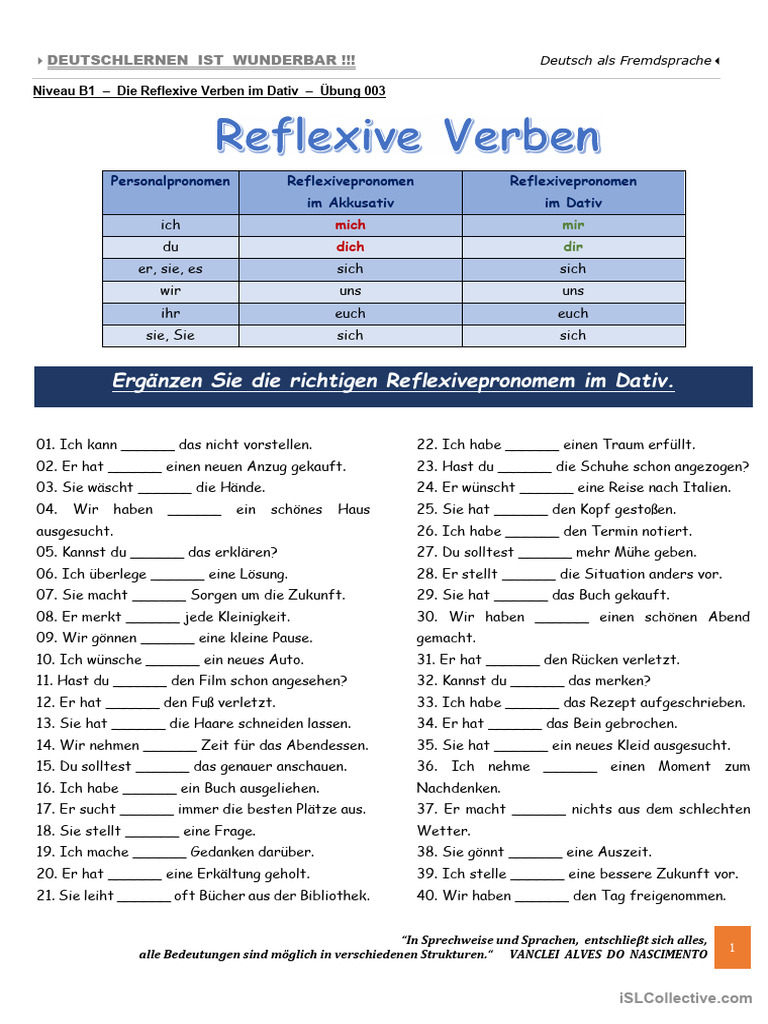 B1 - Die Reflexive Verben Im Dativ - Übung 003 | PDF