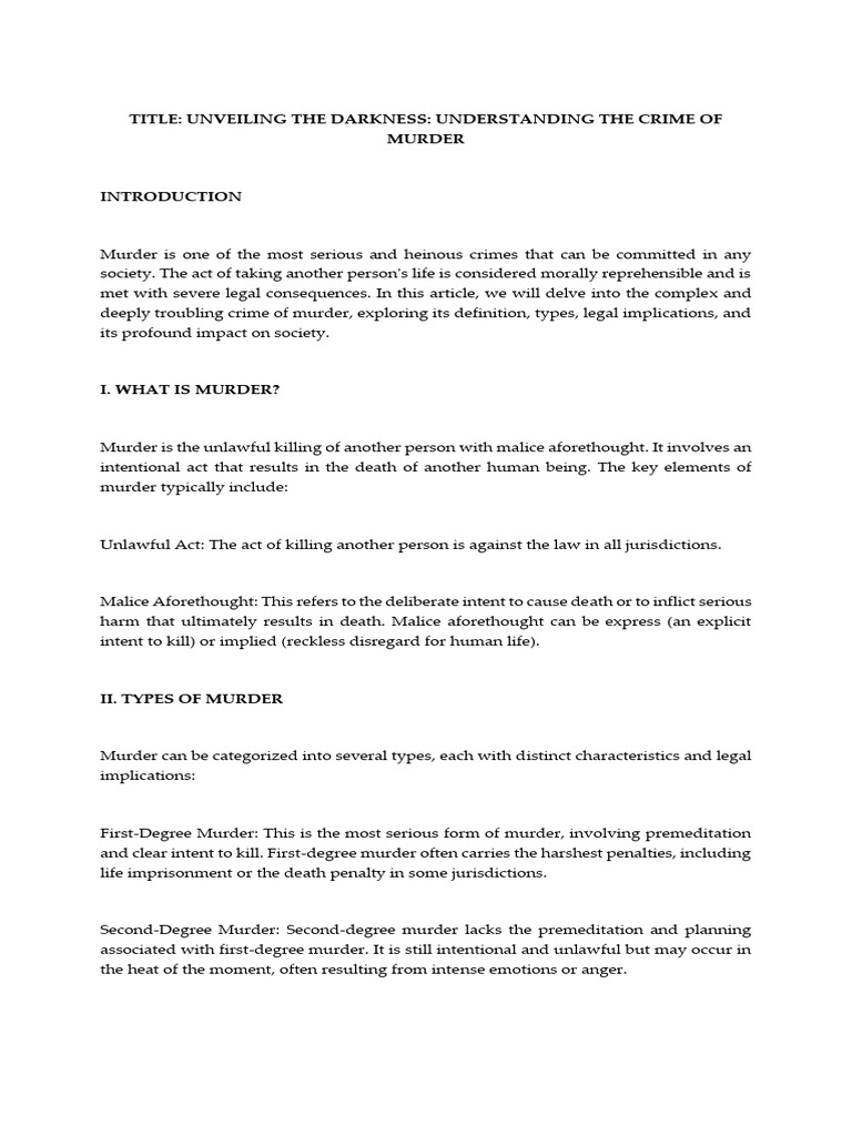 UNDERSTANDING THE CRIME OF MURDER | PDF